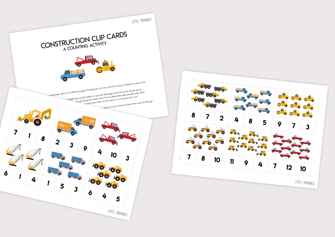 Construction Clip Cards – Little Printables
