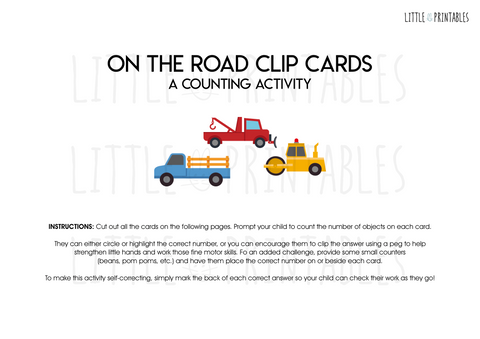 Construction Clip Cards – Little Printables